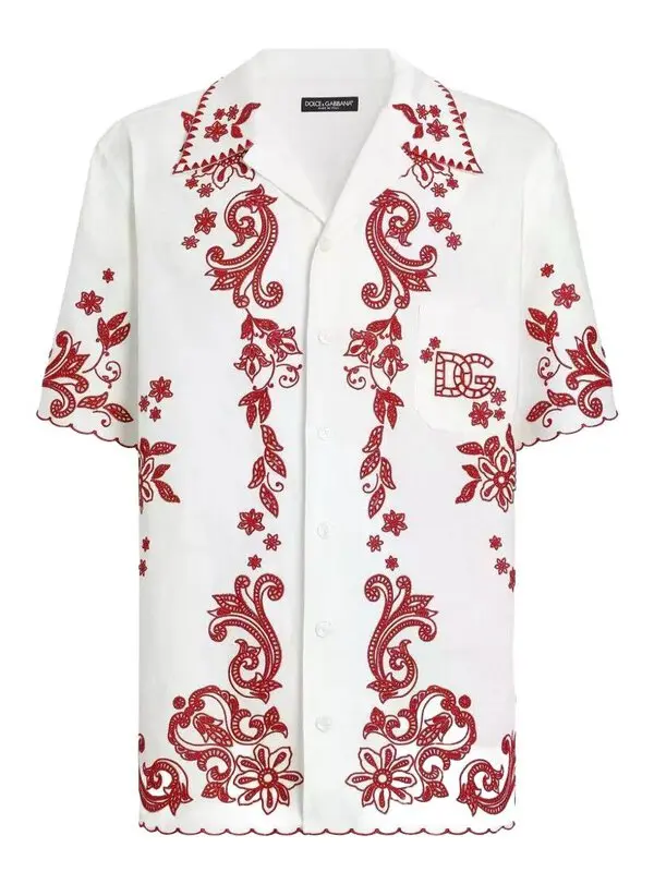 Dolce & Gabbana Hawaii Linen Shirt With Cutwork - White