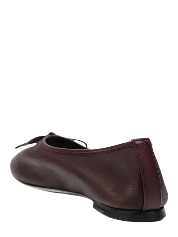 Dear Frances Bordeaux Leather Ballet Flats With Bow Detailing - Red