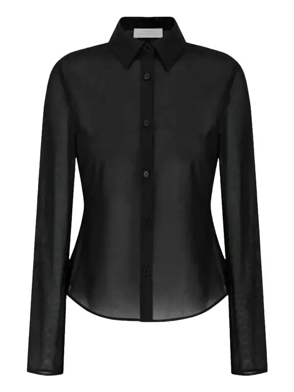 AMOMENTO Sheer Cotton Slim-fit Shirt - Black