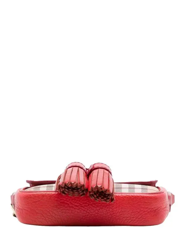 Burberry Mini Haymarket Check Coated Canvas Crossbody Bag With Tassel Detail - Red