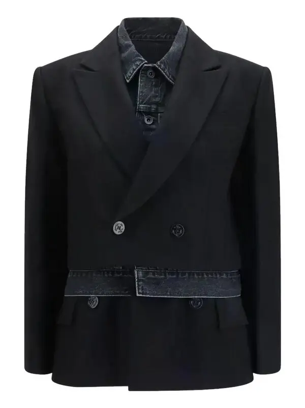 Sacai Denim-panel Blazer - Black