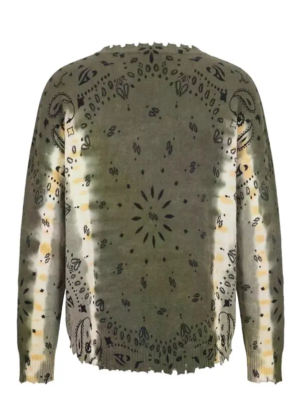 KUJTEN Bandana Print Distressed Cashmere Sweater - Green
