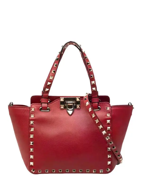 Valentino Garavani Mini Grained Calfskin Rockstud Trapeze Satchel - Red