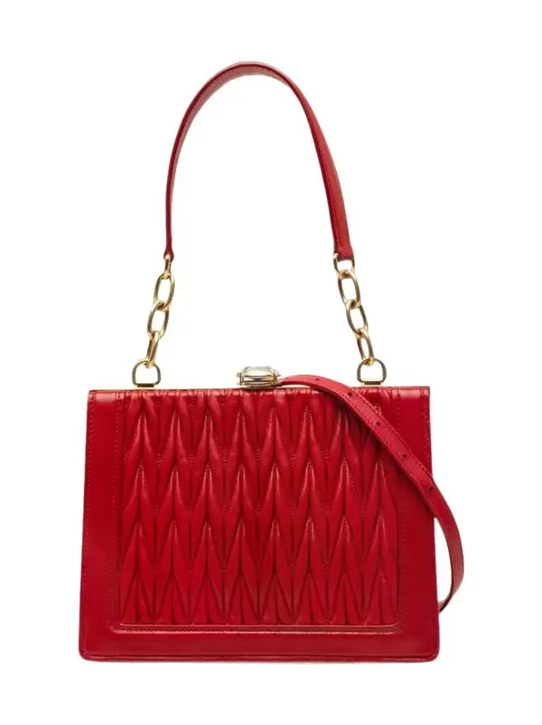 Miu Miu 2010-2026 Matelasse Lambskin Kiss Lock Solitaire Satchel - Red
