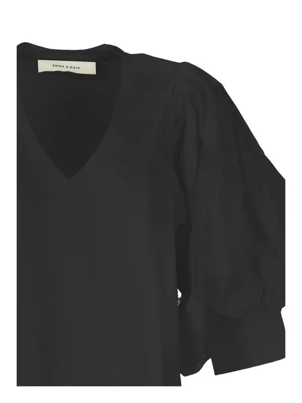 EMMA E GAIA Puff Sleeve V-neck T-shirt - Black