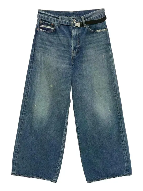 Sacai Distressed Wide-leg Jeans - Blue