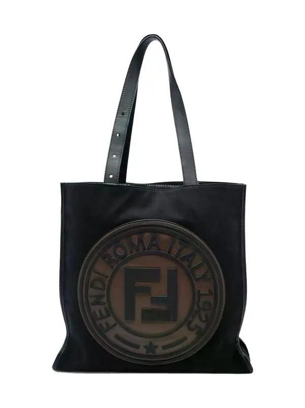 Fendi Canvas Logo Patch Tote Bag - Black