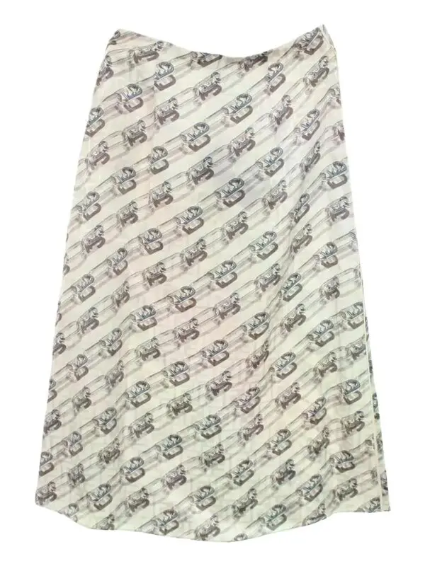 Fendi Silk Printed Skirt - White