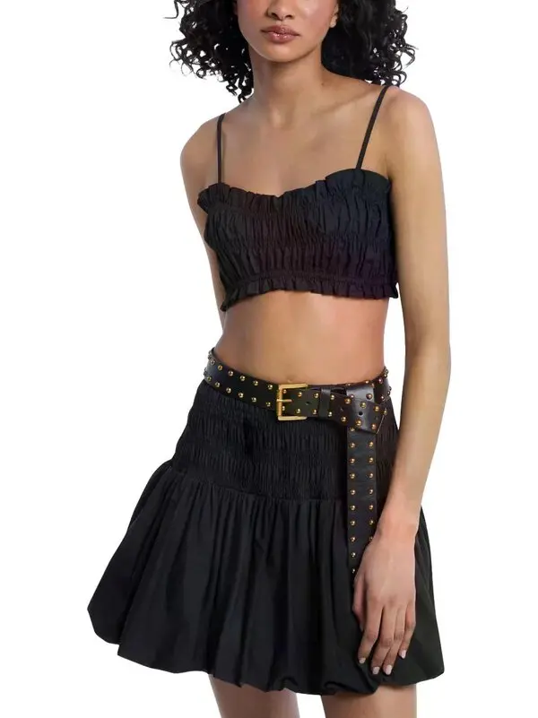 Michael Kors Ruched Crop Top With Ruffled Trim - Black