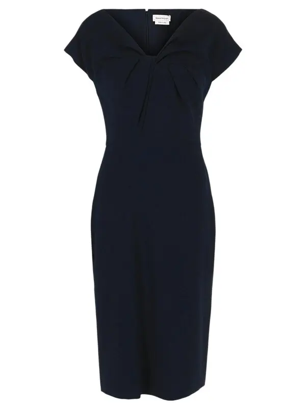 Alexander McQueen Twist-detail Crepe Midi Dress - Blue
