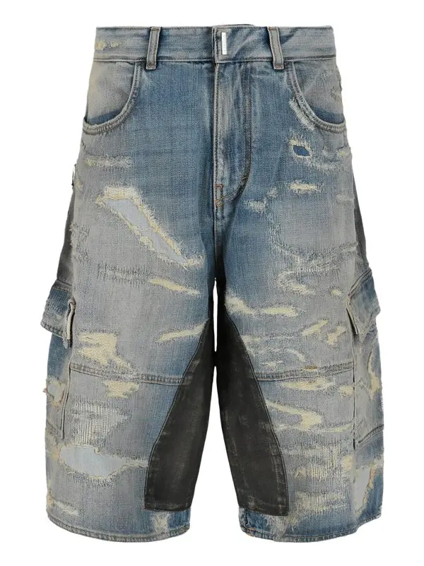 Givenchy Distressed Denim Cargo Shorts - Blue