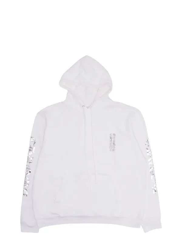 Chrome Hearts Metallic Print Vertical Logo Hoodie - White