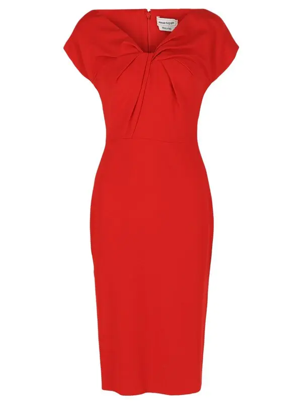 Alexander McQueen Twist-detail Crepe Midi Dress 'lust - Red