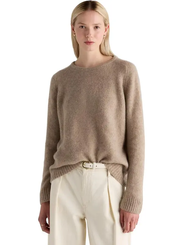 Quince Cashmere Silk Boucle Relaxed Crewneck Sweater - Doe Brown