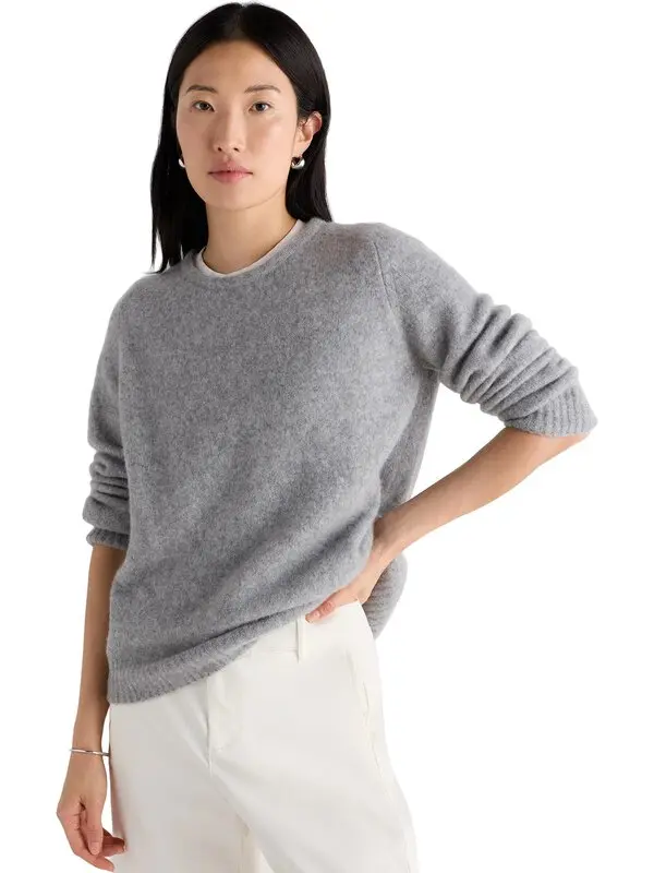 Quince Cashmere Silk Boucle Relaxed Crewneck Sweater - Stone Grey