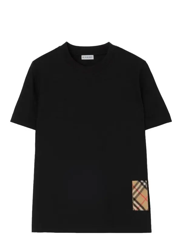 Burberry Check Cashmere Patch Cotton T-shirt - Black