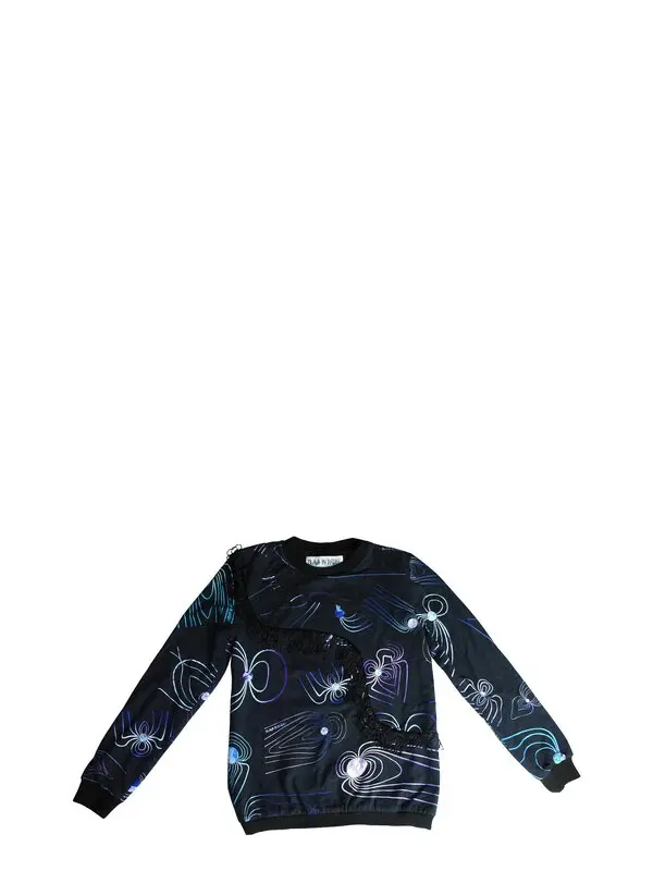 TRAMP IN DISGUISE Heze Printed Sweatshirt With Fringe Detail - Black