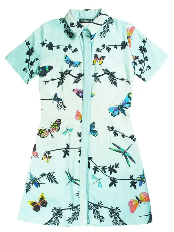 TRAMP IN DISGUISE Carmela Shirt Dress With Tropical Print - Green