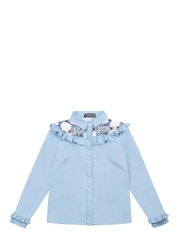 TRAMP IN DISGUISE Elba Frill Shirt With Printed Yoke - Blue