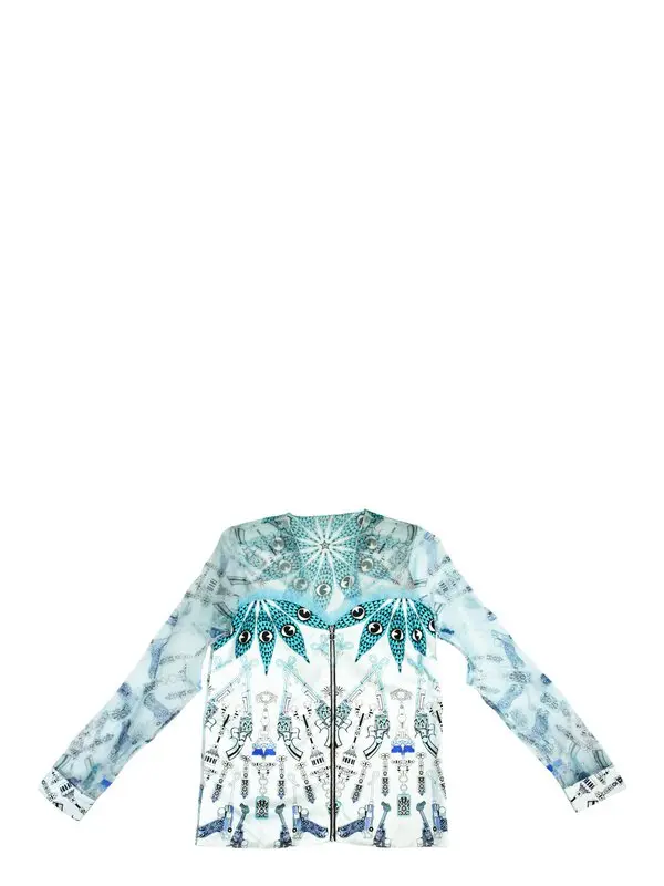 TRAMP IN DISGUISE Flirt Blouse With Sweetheart Neckline And Digital Print - Silver