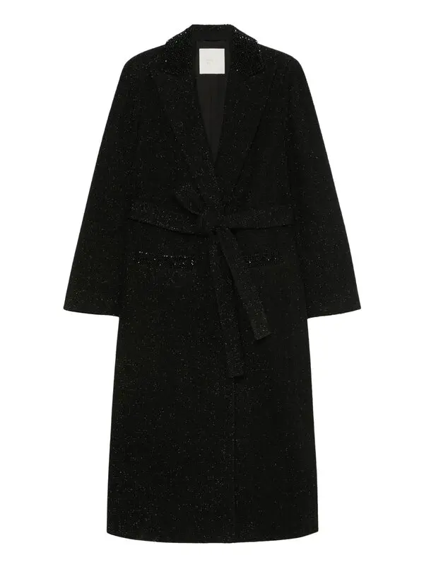 Marina Rinaldi Longline Belted Coat With Embellished Details - Black
