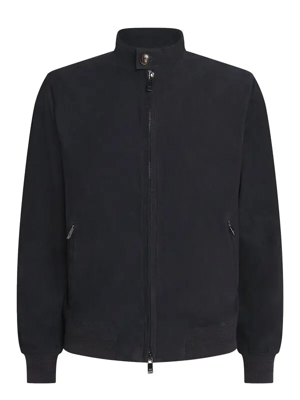 Pal Zileri Suede Bomber Jacket With Stand Collar - Navy
