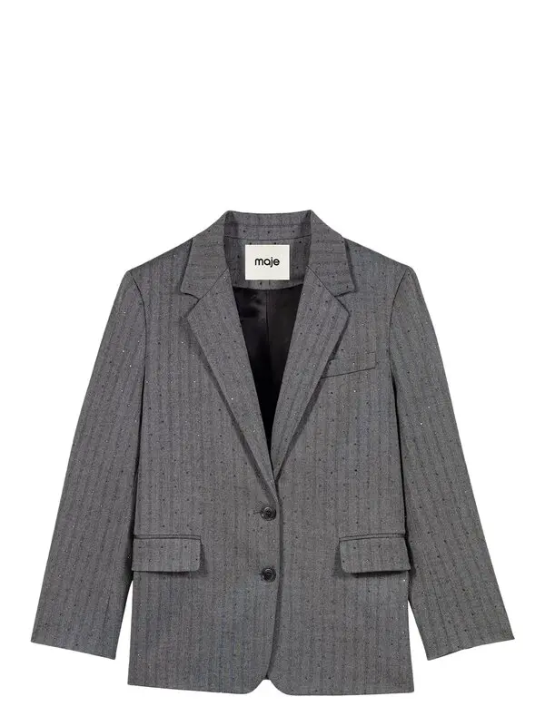 Maje Striped Rhinestone-embellished Blazer - Black