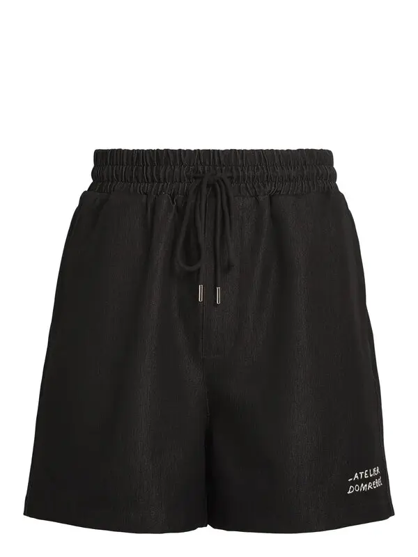 DOMREBEL Chambray Baller Shorts With Embroidered Logo - Black