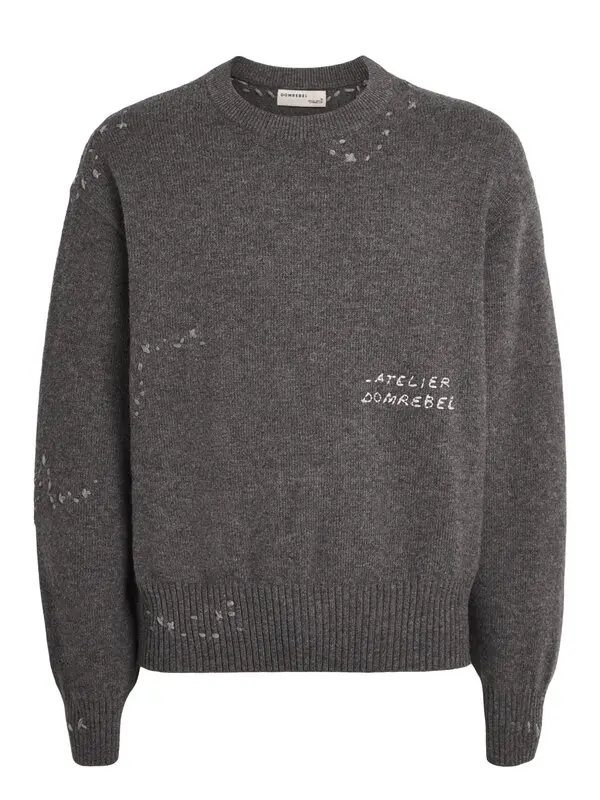 DOMREBEL Wool-blend Embroidered Crew Neck Sweater - Grey
