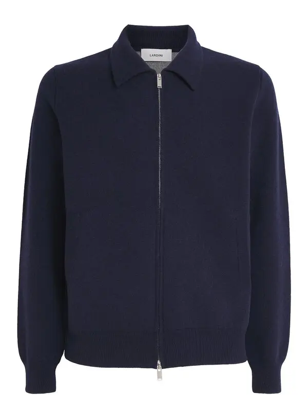 LARDINI Wool-blend Zip-up Overshirt - Navy