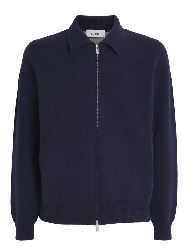 LARDINI Wool-blend Zip-up Overshirt - Navy