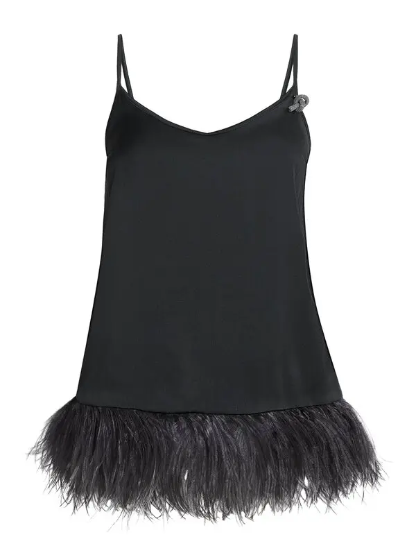 Fabiana Filippi Satin Blouse With Ostrich Feather Trim - Grey