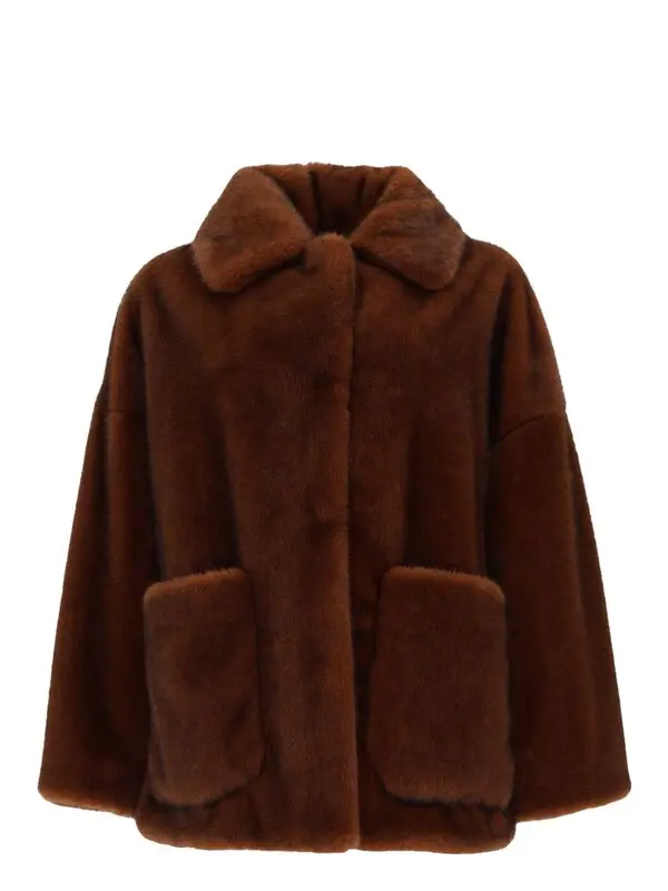 Herno Faux Fur Collar Coat With Patch Pockets - Brown