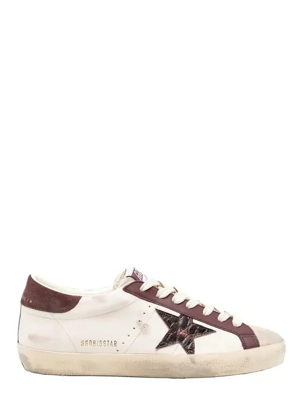 GOLDEN GOOSE Leather Sneakers With Suede Toe And Crocodile-print Star - Bianco