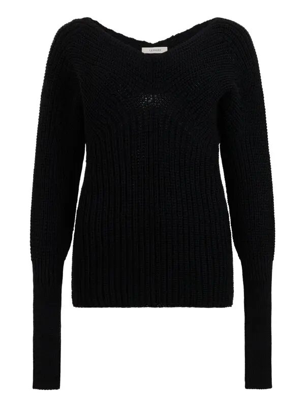 LEMAIRE V-neck Wool Pullover Sweater - Black