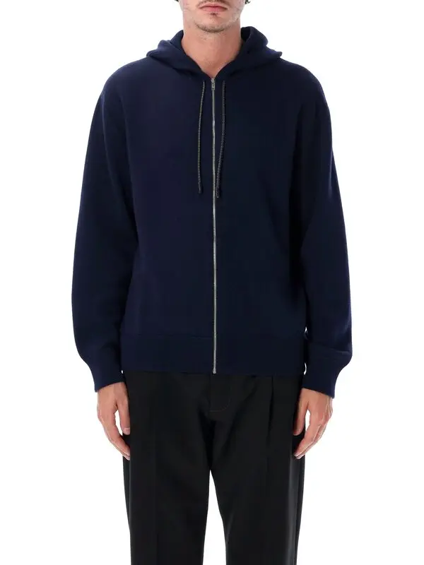 Bottega Veneta Double Wool Zip Hoodie - Blue