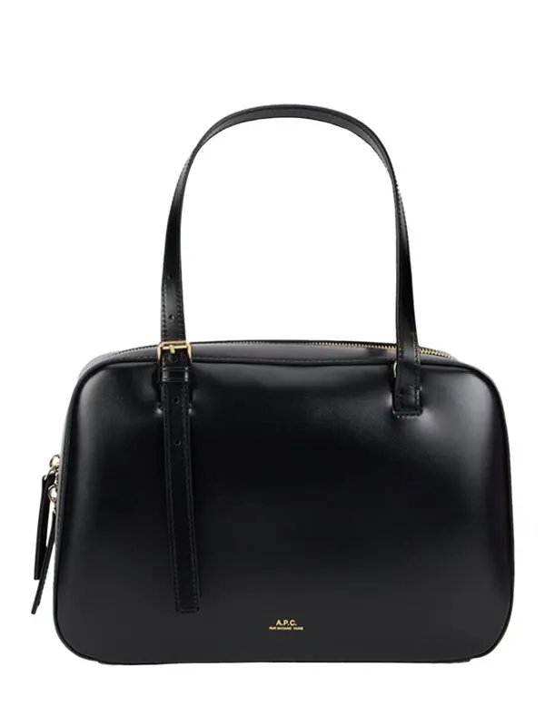 A.p.c. Shiny Calfskin Leather Handbag With Zip Closure - Black