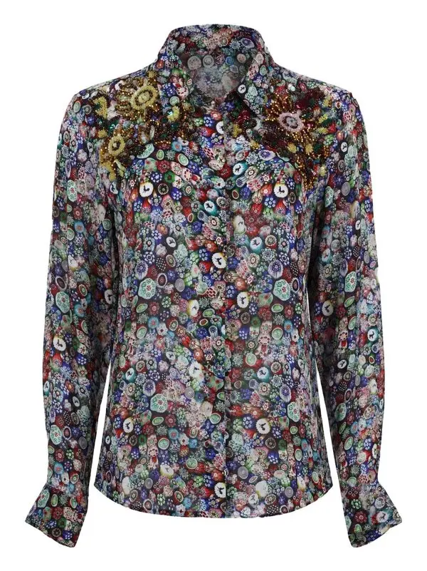 Dries Van Noten Printed Silk-blend Button-front Blouse - Multicolour