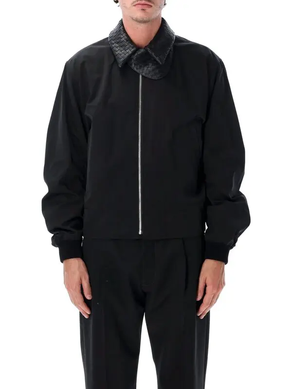 Bottega Veneta Twill Blouson Jacket With Woven Leather Collar - Nero