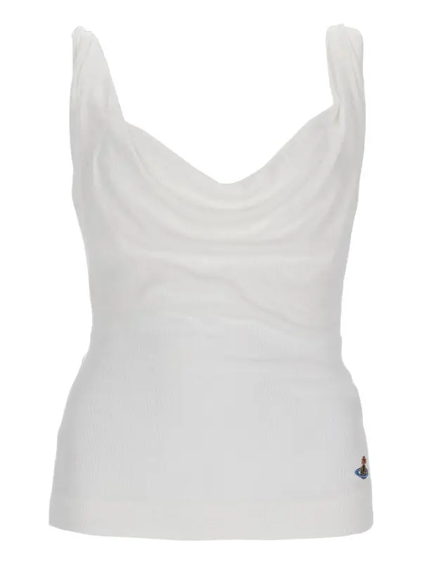 VIVIENNE WESTWOOD Ribbed Draped Cowl Neck Tank Top - White