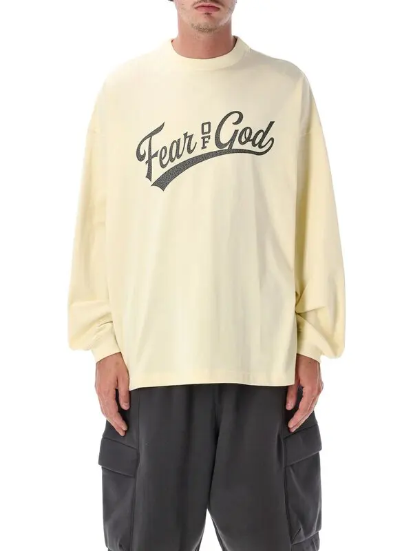 Fear Of God Heavyweight Long Sleeve T-shirt With Crackle Graphics - Chalk
