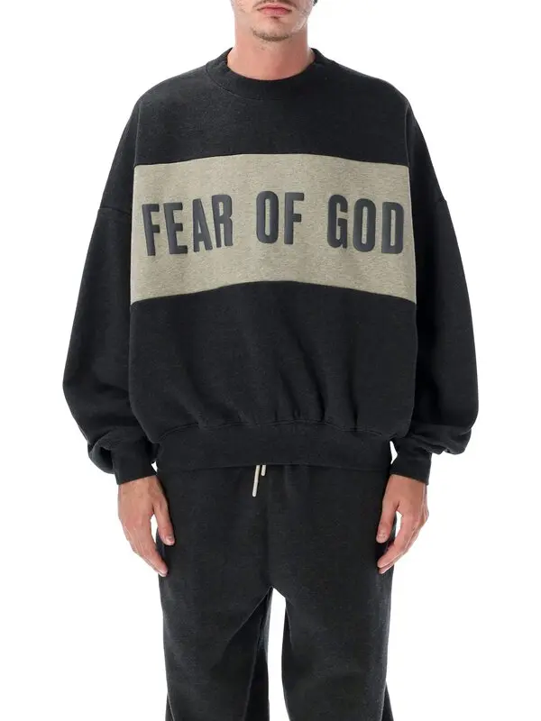 Fear Of God Relaxed Cropped Fleece Sweatshirt With Puff-printed Branding - Iron Grey