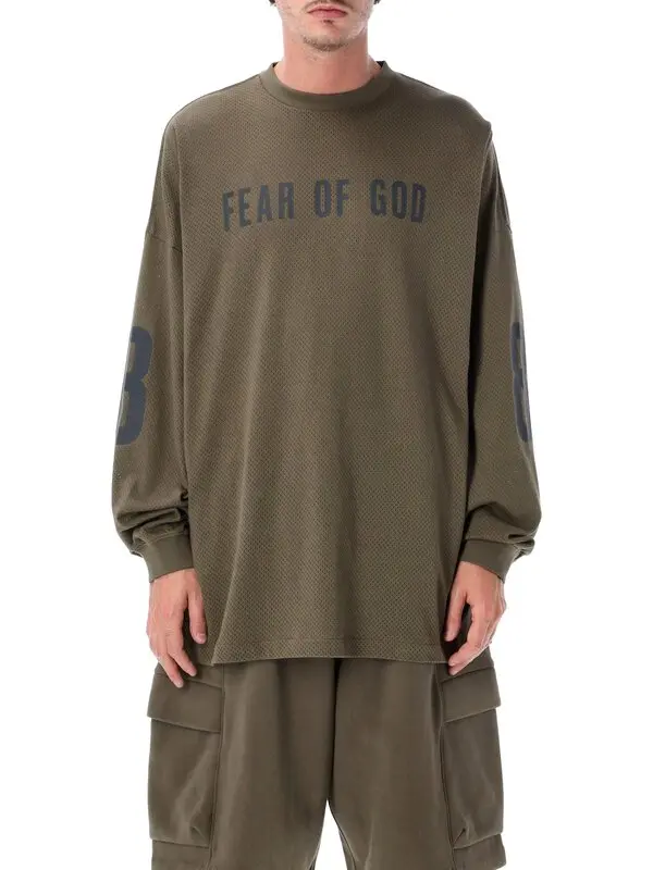 Fear Of God Cotton Sport Mesh Long Sleeve T-shirt With Oversized "26" Back Graphics - Moss