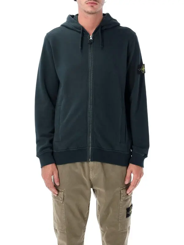 Stone Island No Brand. Brushed Organic Cotton Full-zip Hoodie With Adjustable Hood And Side Bands - Verde