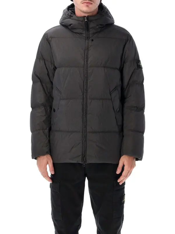 Stone Island Crinkle Bomber Jacket With Logo Badge, Regular Fit - Grigio