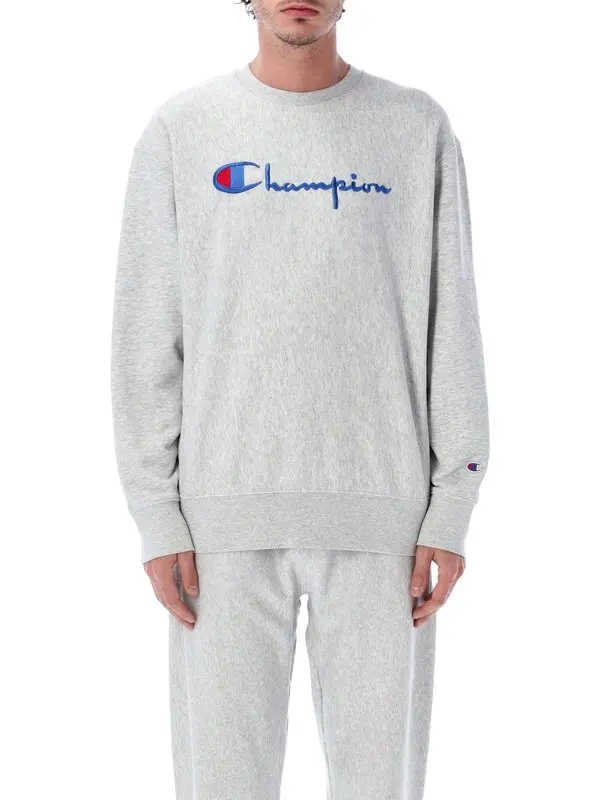 Champion Crewneck Sweatshirt With Embroidered Chest Logo - Grigio