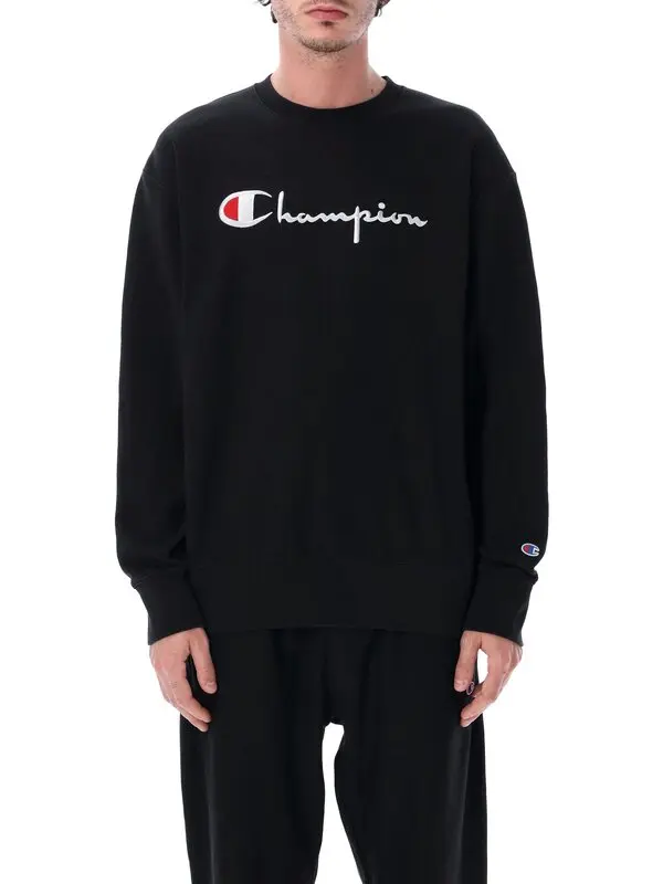 Champion Crewneck Sweatshirt With Embroidered Chest Logo - Nero