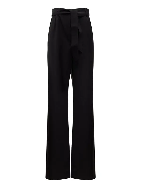 Max Mara Virgin Wool Wide-leg Trousers With Tie Belt - Nero