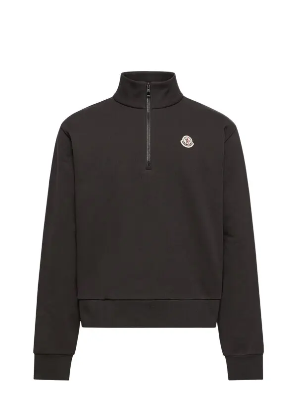Moncler Cotton Stand-collar Zip T-shirt With Logo Patch - Nero