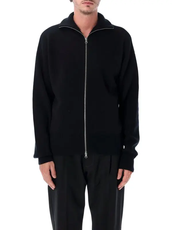 Extreme Cashmere Zip-up Mock Neck Fine Knit Sweater - Nero